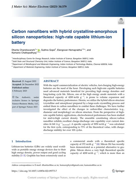 Carbon Nanofibers With Hybrid Crystalline Amorphous Silicon