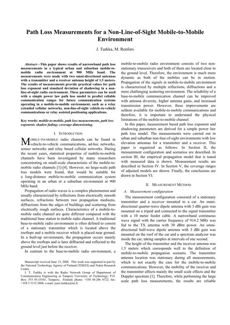 Pdf Path Loss Measurements For A Non Line Of Sight Mobile To Mobile Environment