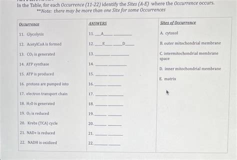Solved In The Table For Each Occurrence 11 22 Identify