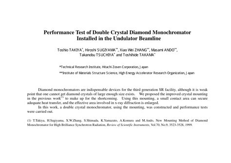 Pdf Performance Test Of Double Crystal Diamond Monochromator