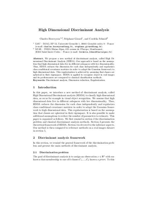 Pdf High Dimensional Discriminant Analysis
