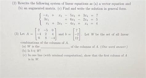 Solved 2 Rewrite The Following System Of Linear Equations