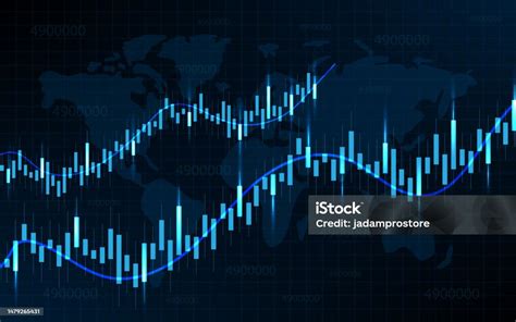 진한 파란색 배경에 상승 추세선 그래프 막대 차트 및 주식 번호 시장이 있는 비즈니스 차트 바에 대한 스톡 벡터 아트 및 기타 이미지 Istock