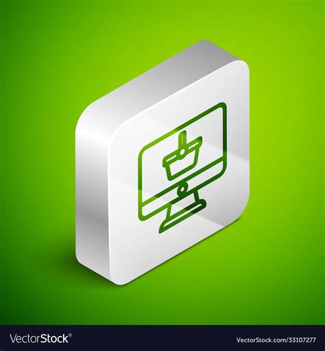 Isometric Line Computer Monitor With Shopping Vector Image