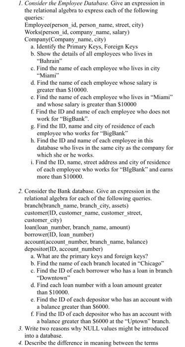 [solved] 1 consider the employee database give an expres