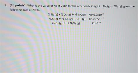 solved 9 20 points what is the value of kp at 298 k for