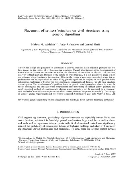 pdf placement of sensors actuators on civil structures using genetic