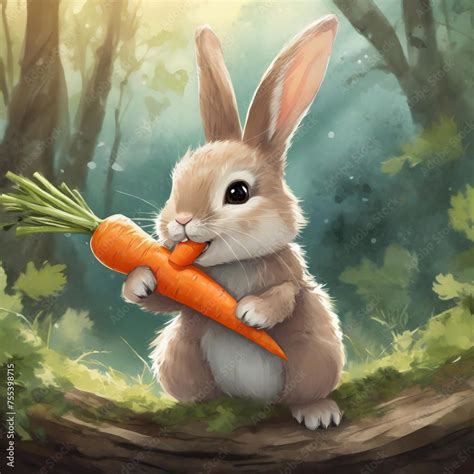 당근을 물고있는 귀여운 토끼 Stock Illustration Adobe Stock