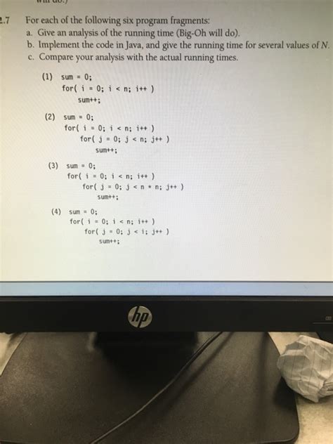 Solved 27 For Each Of The Following Six Program Fragments