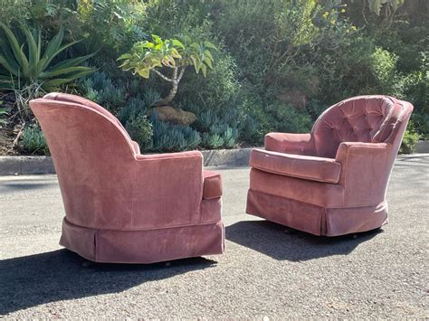 Mid Century Pink Crushed Velvet Swivel Chairs Circa 1960s For Sale At