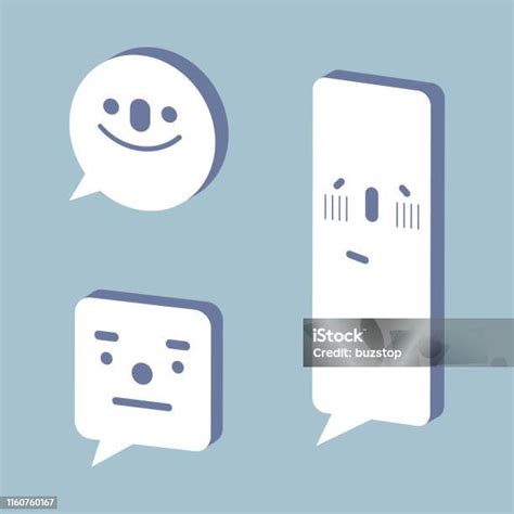 귀엽고 사랑스러운 얼굴 푸른 색 3d 음성 풍선 풍선 의 집합 말하기 이야기 템플릿 3차원 형태에 대한 스톡 벡터 아트 및 기타 이미지 Istock