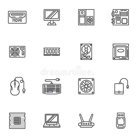 Computer Parts Line Icons Set Stock Vector Illustration Of Outline Sign 270137344