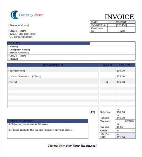 Net 30 Invoice Template Midi