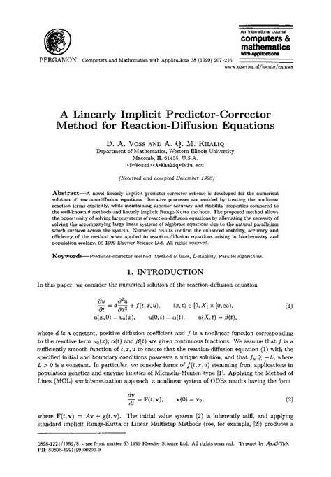 Pdf A Linearly Implicit Predictor Corrector Method For Reaction Diffusion Equations Dokumentips