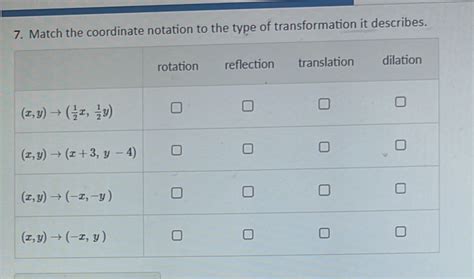 solved 7 match the coordinate notation to the type of transformation