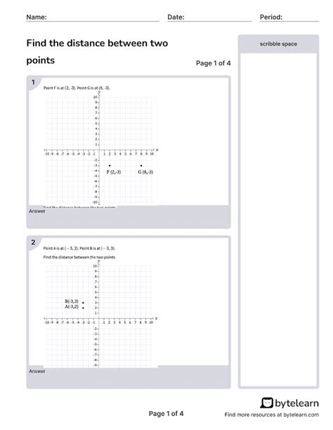 Find The Distance Between Two Points Worksheets Pdf 6nsc8 6th Grade Math