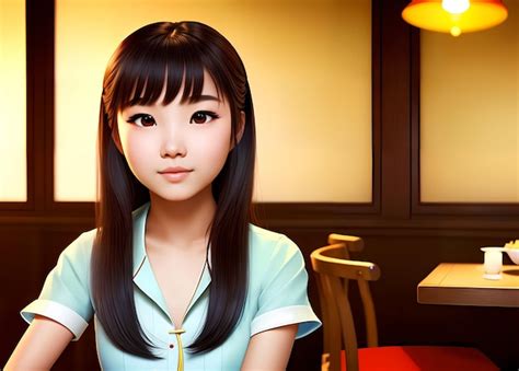 Belle Jeune Fille Asiatique Au Restaurant Ai Photo Premium