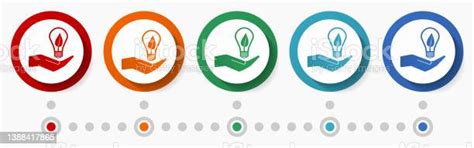 재생 에너지 개념 벡터 아이콘 세트 플랫 디자인 다채로운 버튼 5 가지 색상 옵션의 인포 그래픽 템플릿 개념에 대한 스톡 벡터 아트 및 기타 이미지 Istock