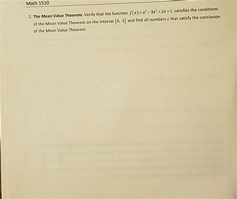 Solved Math The Mean Value Theorem Verify That The Chegg