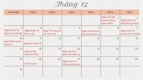 tổng hợp các ngày lễ sự kiện trong tháng 12 danh sách các ngày lễ