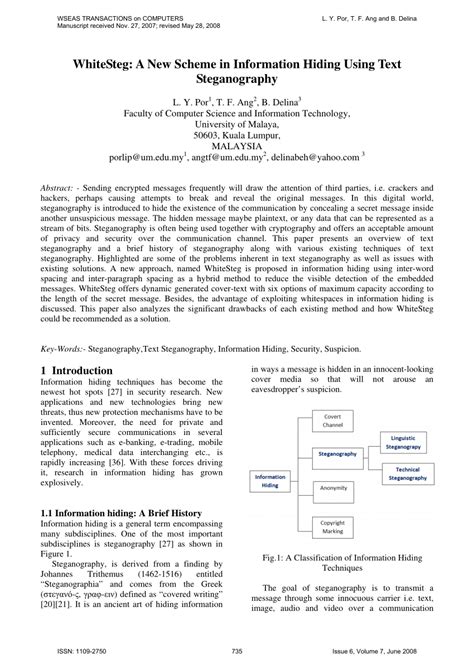 Pdf Whitesteg A New Scheme In Information Hiding Using Text Steganography
