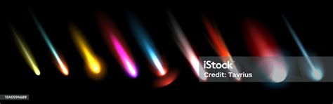 우주 유성 혜성 별 소행성은 불의 흔적이 사실적입니다 3d 운석 불덩어리 우주 물체가 빛나는 가스와 먼지 꼬리와 함께 떨어집니다 벡터 그림 Brand Name Video