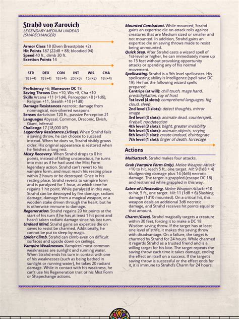 Strahd Von Zarovich Level Up Stat Block Pdf