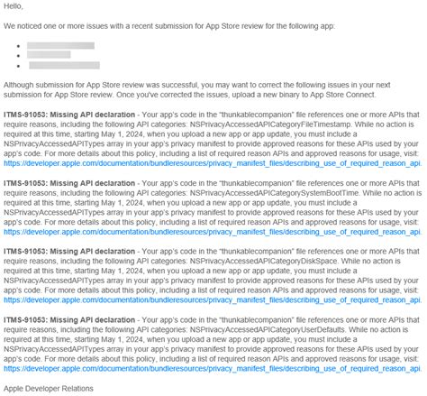 Recent Publishing To Apple Store Issues Itms 91053 May 1st 2024