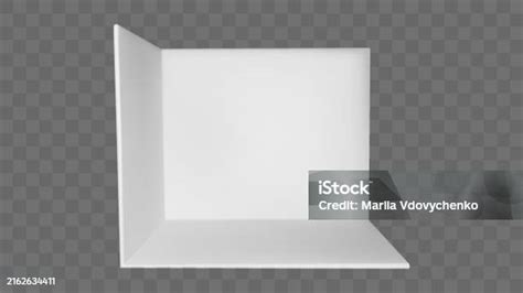 이벤트를 위한 3d 화이트 스탠드 부스 코너 룸 바닥이 있는 무역 박람회를 위한 빈 디스플레이 공간 투시 상자 보기는 쇼룸 인테리어 및 프리젠테이션을 위한 템플릿을 렌더링