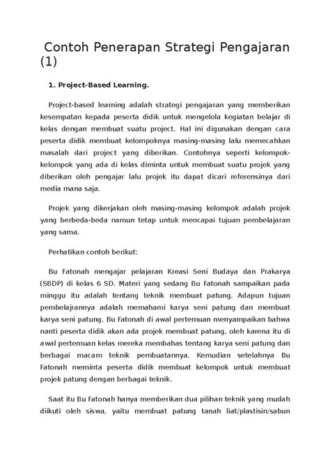 Contoh Dalam Strategi Pengajaran Problem Based Learning Contoh Penerapan Strategi Pengajaran