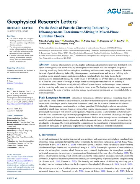 Pdf On The Scale Of Particle Clustering Induced By Inhomogeneous Entrainment‐mixing In Mixed