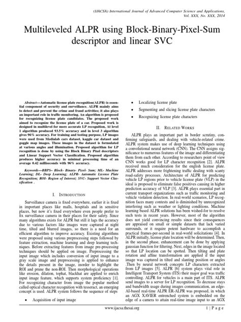 multileveled alpr using block binary pixel sum 2 pdf statistical classification computing