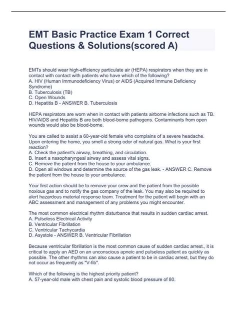 EMT Basic Practice Exam Correct Questions Solutions Scored A EMT Basic Stuvia US