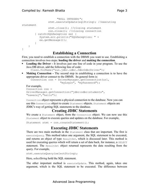 Java Database Connectivity Notes For Undergraduate Pdf