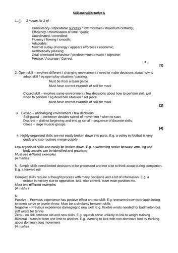 Aqa A Level Pe Skill Acquisition Skill And Skill Transfer Teaching
