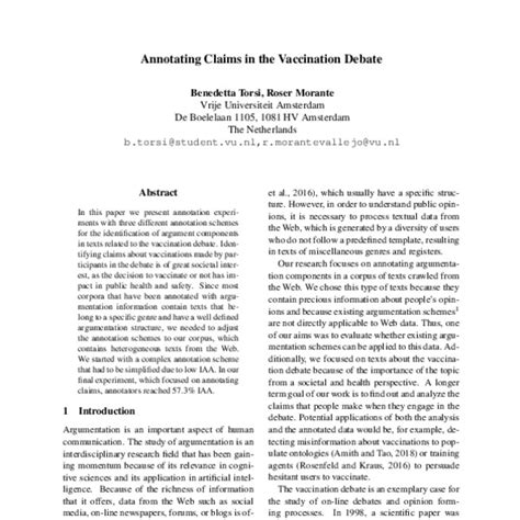 Annotating Claims In The Vaccination Debate Acl Anthology