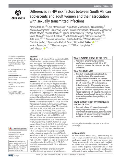 Pdf Differences In Hiv Risk Factors Between South African Adolescents
