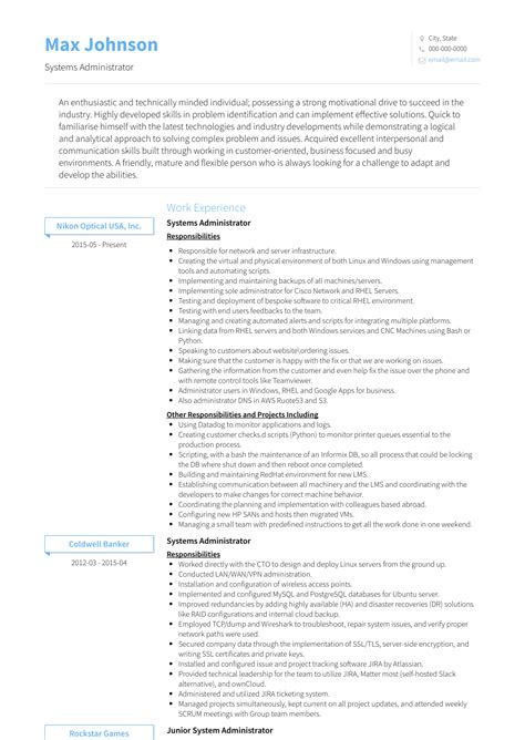 System Admin Resume Template