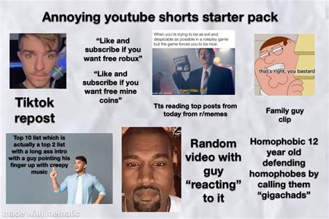 Annoying Youtube Shorts Starter Pack Rstarterpacks
