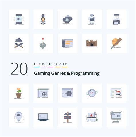 20 Gaming Genres And Programming Flat Color Icon Pack Like Clockwise Backup Developer Terminal