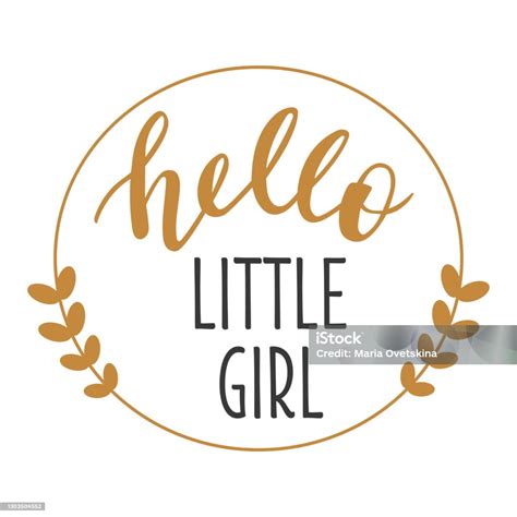 안녕하세요 어린 소녀 손 은 트렌디 한 황금 회색 색상에 레터링 로고 아이콘을 그린 보육 엽서 배너 포스터 머그잔 스크랩북 베개 케이스 및 옷 디자인에 대한 벡터 문구 요소