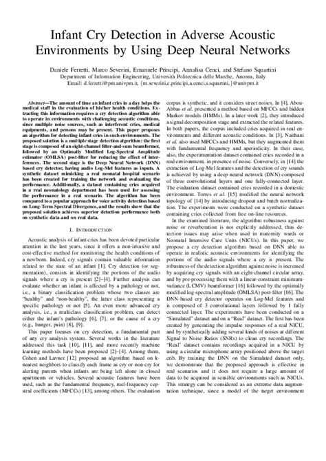 Pdf Infant Cry Detection In Adverse Acoustic Environments By Using Deep Neural Networks