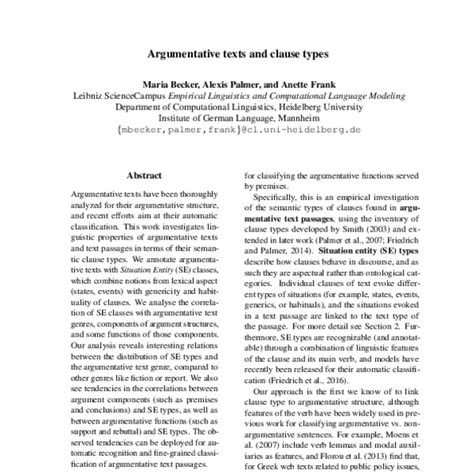 Argumentative Texts And Clause Types Acl Anthology