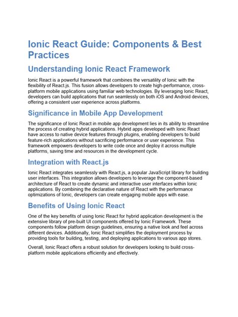 Ionic React Guide Components And Best Practices Pdf Mobile App
