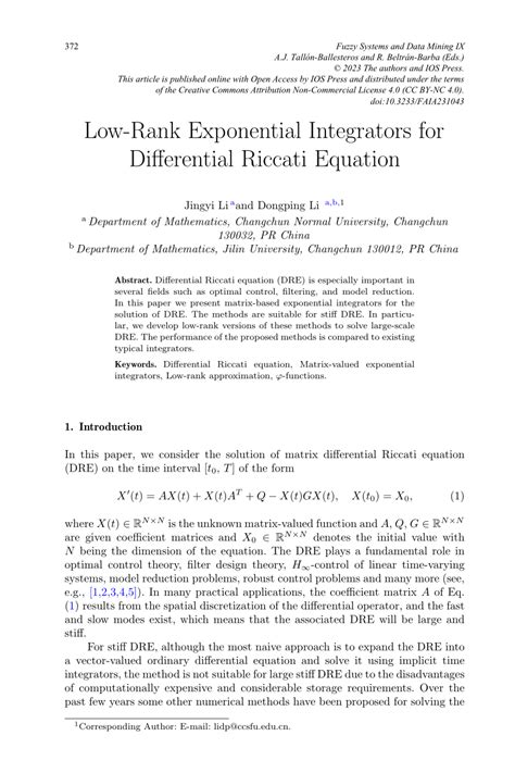 pdf low rank exponential integrators for differential riccati equation