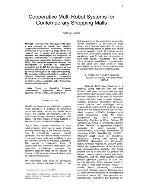 Cooperative Multi Robot Systems For Contemporary Shopping Malls