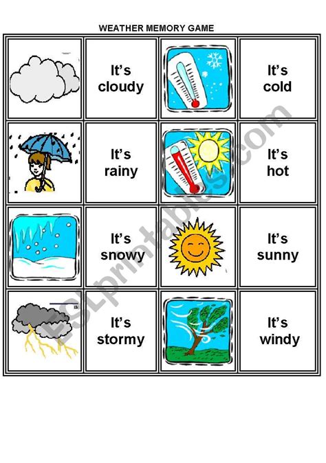 Weather Memory Game Esl Worksheet By Sandyg