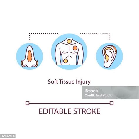 연조직 손상 근육 외상 개념 아이콘 힘줄 외상 손상 유형 변형 멍이 들고 건염 아이디어 얇은 라인 그림 벡터 절연 윤곽선 Rgb 색상 드로잉 편집 가능한 스트로크 개념에