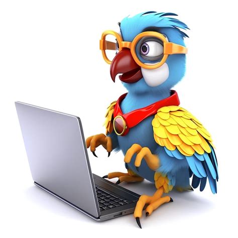 Premium Photo Parrot Using Round Glasses Work With Computer 3d Illustration