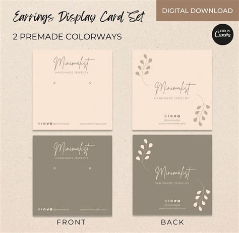 Editable Earrings Display Card Template Canva Printable Earrings Label